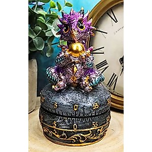 Ebros Gift Metallic Colored Fantasy Baby Wyrmling Dragon Holding Egg Decorative Kitchen Timer Figurine 60 Minutes Dragons Dungeons Cooking and Baking Essentials Timers Decor Sculpture (Purple Drake)