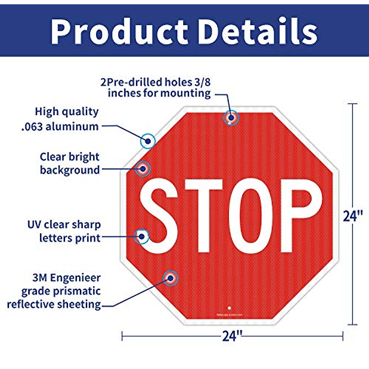 Faittoo Stop Signs, (2 Pack) 24 x 24 Inches Octagon Engineer Grade Reflective Sheeting Street Slow Warning Signs, Rust Free Aluminum, UV Protected and Waterproof, Weather Resistant, Durable Ink