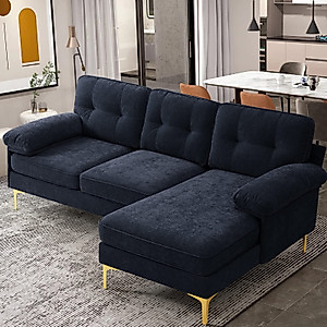 EASELAND 82" L-Shape Sofa with Reversible Chaise Lounge, Convertible Sectional Sofa Couch, Chenille Modern Sofa Couch for Living Room, Apartment and Office, Removable Cover (Dark Blue)