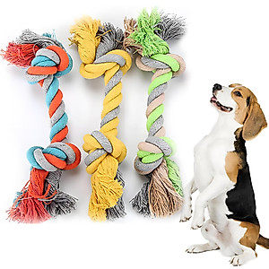 LUCKITTY 3 Pack 13.7 Inch Dog Rope Toys for Medium Aggressive Chewers, Heavy Duty Dog Rope Toy, Indestructible Dog Chew Toys, Teeth Cleaning, Yellow Green Orange
