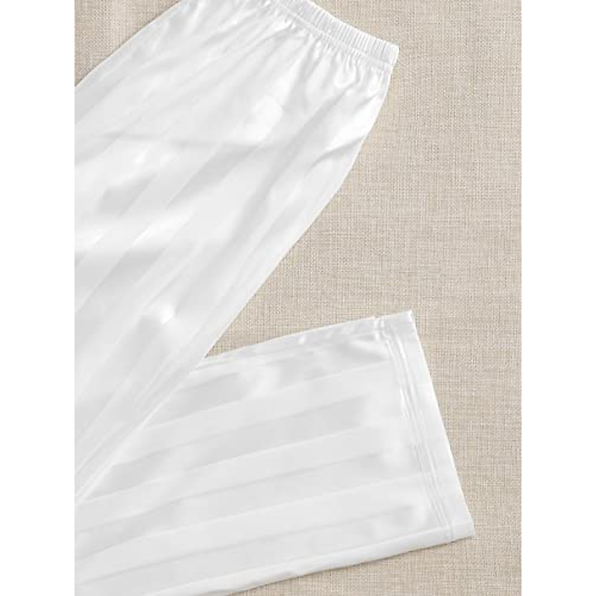 WDIRARA Women's Satin Striped Cami Top and Pants Soft Sleeveless Pajama Lounge Set White L