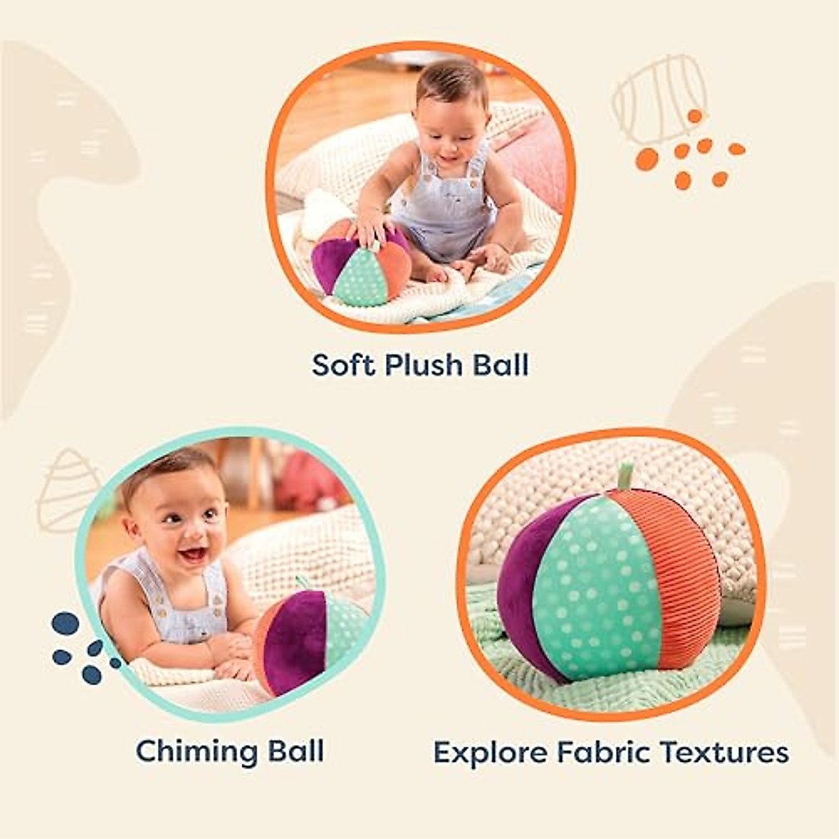 B. toys- B. baby- Large Textured Plush Baby Ball- Chiming Bell- Gross Motor Skills & Sensory Development- for babies & Toddlers- Make It Chime- 6 months +