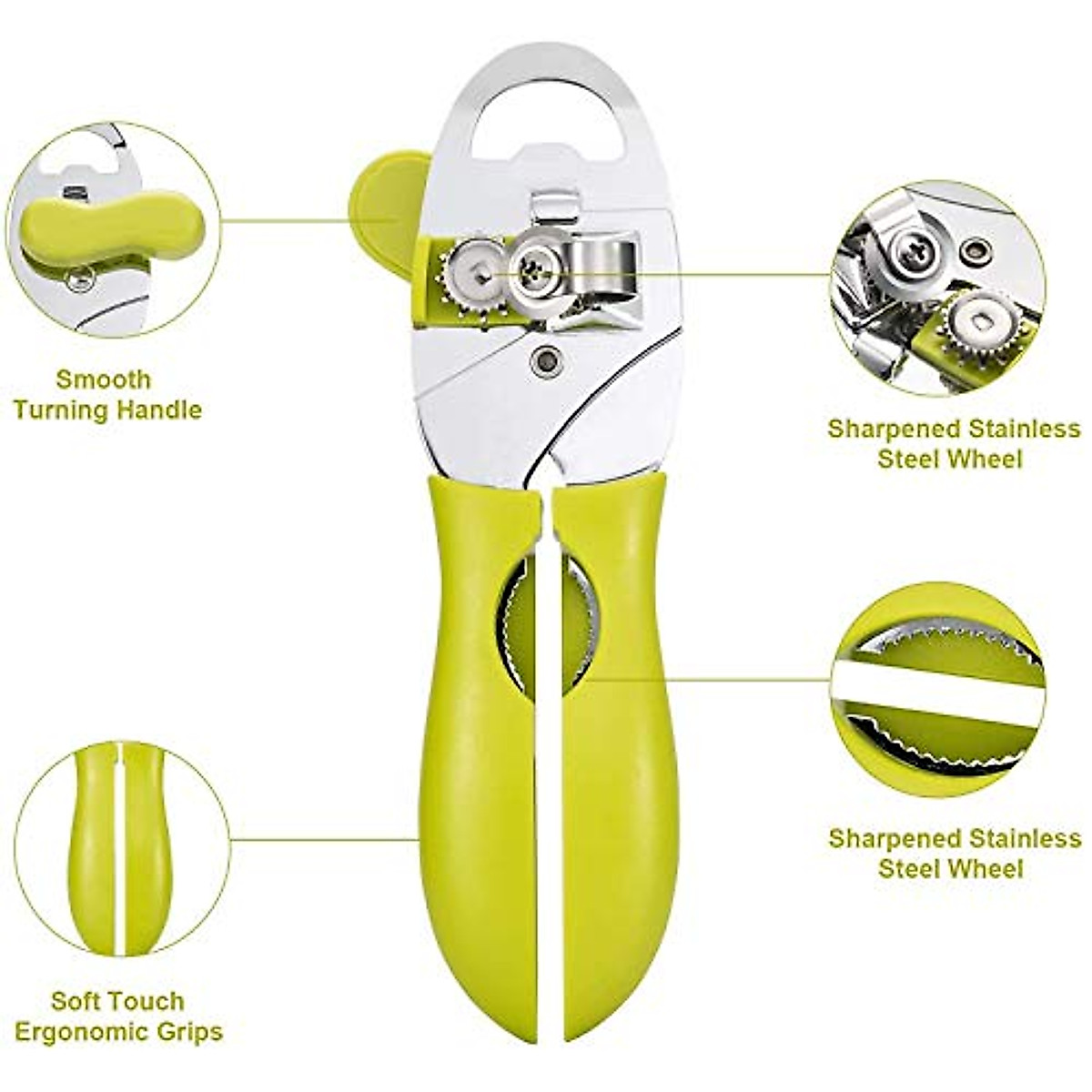 XXIN Can Opener and Swivel Vegetable Peeler, 4-in-1 Manual Stainless Steel Handheld Can Openers with 1 Potatoe Peeler, green, Green