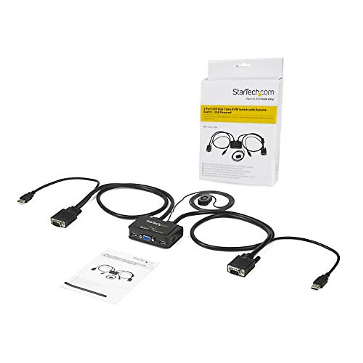 StarTech.com 2 Port USB VGA Cable KVM Switch - USB Powered with Remote Switch - KVM with VGA - Dual Port VGA KVM Switch (SV211USB),Black