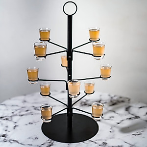 Tree Bar Cocktail Tree Stand, Black Metal Display Stand For Wine, Champagne, Cocktails, and Shot Glasses at Weddings, Parties, and Brunch - 12 holders, 2 ft tall