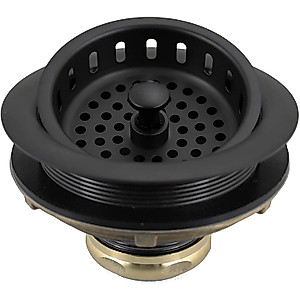 Westbrass A2165-62 4-1/4" OD Post Style Large Kitchen Basket Strainer with Waste Disposal Flange and Stopper Drain Set, 1-Pack, Matte Black