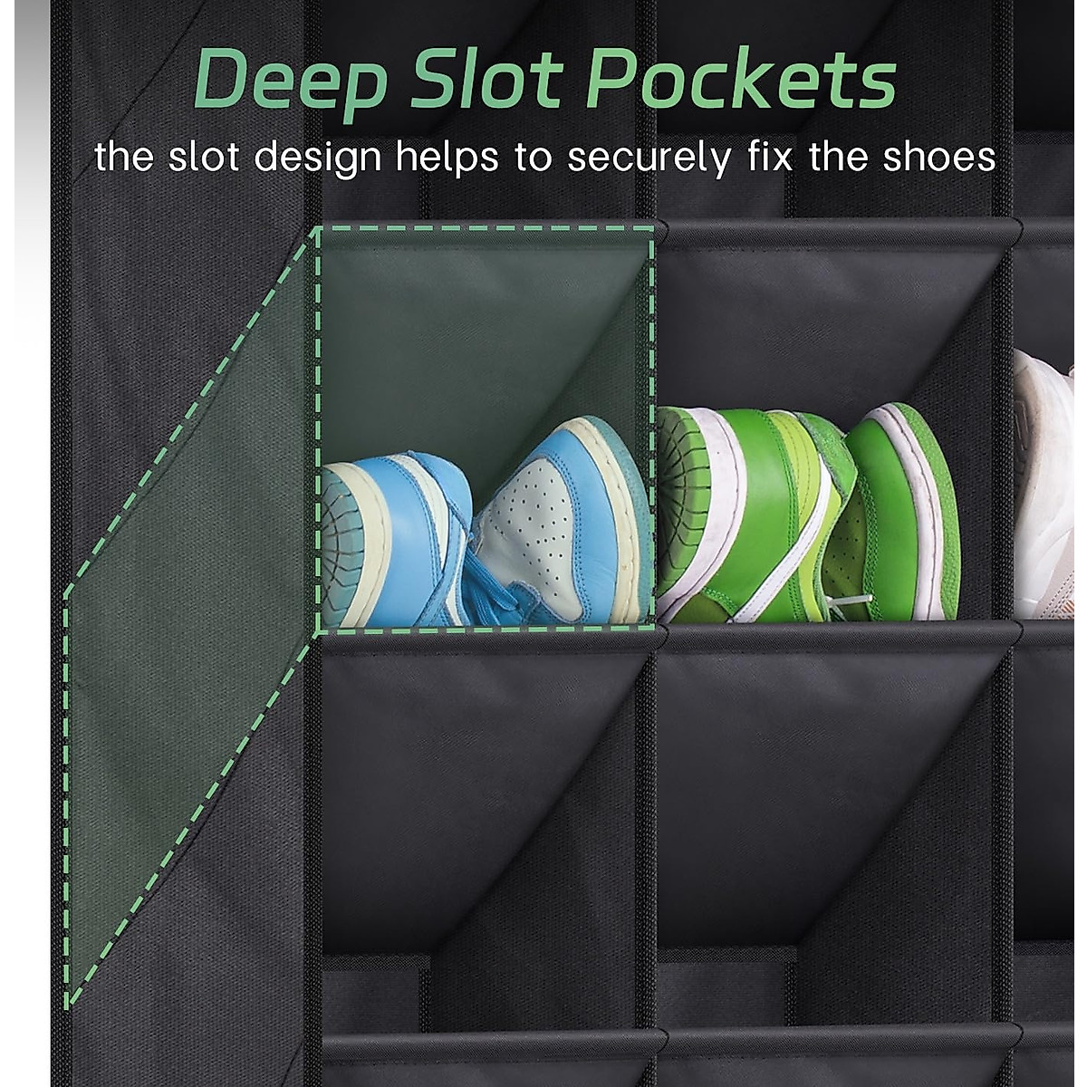 AOODA 24 Pairs Over the Door Shoe Organizer for Closet, Deep Pockets Large Hanging Shoe Rack for Door, 8-Tier Shoe Holder Hanger Shoe Storage Organizer, Black