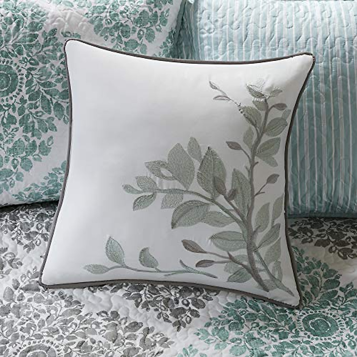 Madison Park Daybed Cover Set - Double Sided Quilting Casual Design, All Season Bedding with Bedskirt, Matching Shams, Decorative Pillow, 75"x39", Diamond Aqua 6 Piece