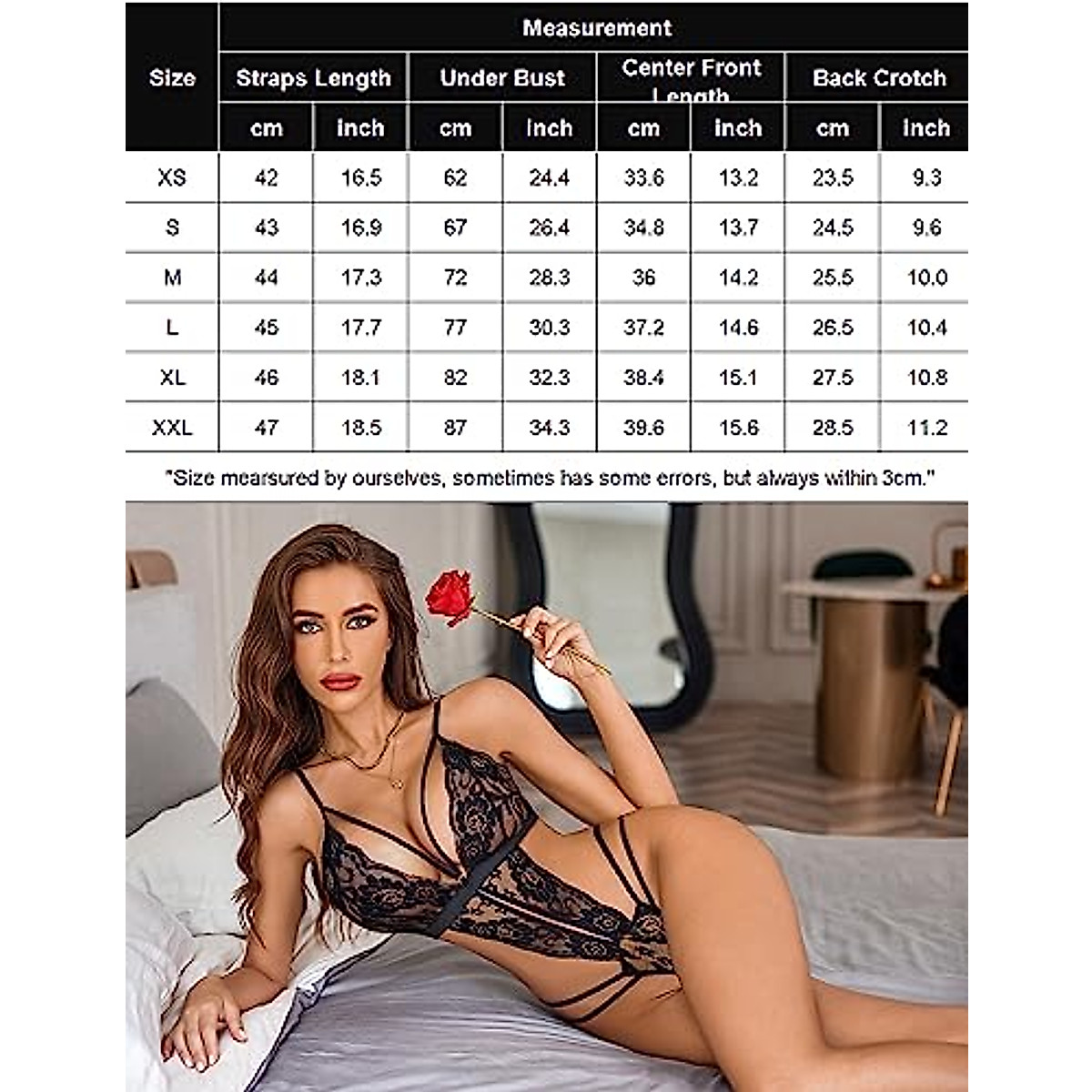 Avidlove teddy lingerie for women One Piece Lingerie Deep V Lace Bodysuit Babydoll Teddy Underwear Black S