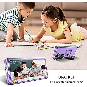 TECHY Case for Samsung Galaxy Z Fold 5, [Adjustable Bracket] Shockproof PC Shell with Lens Protection Galaxy Fold 5 Phone Case, Purple