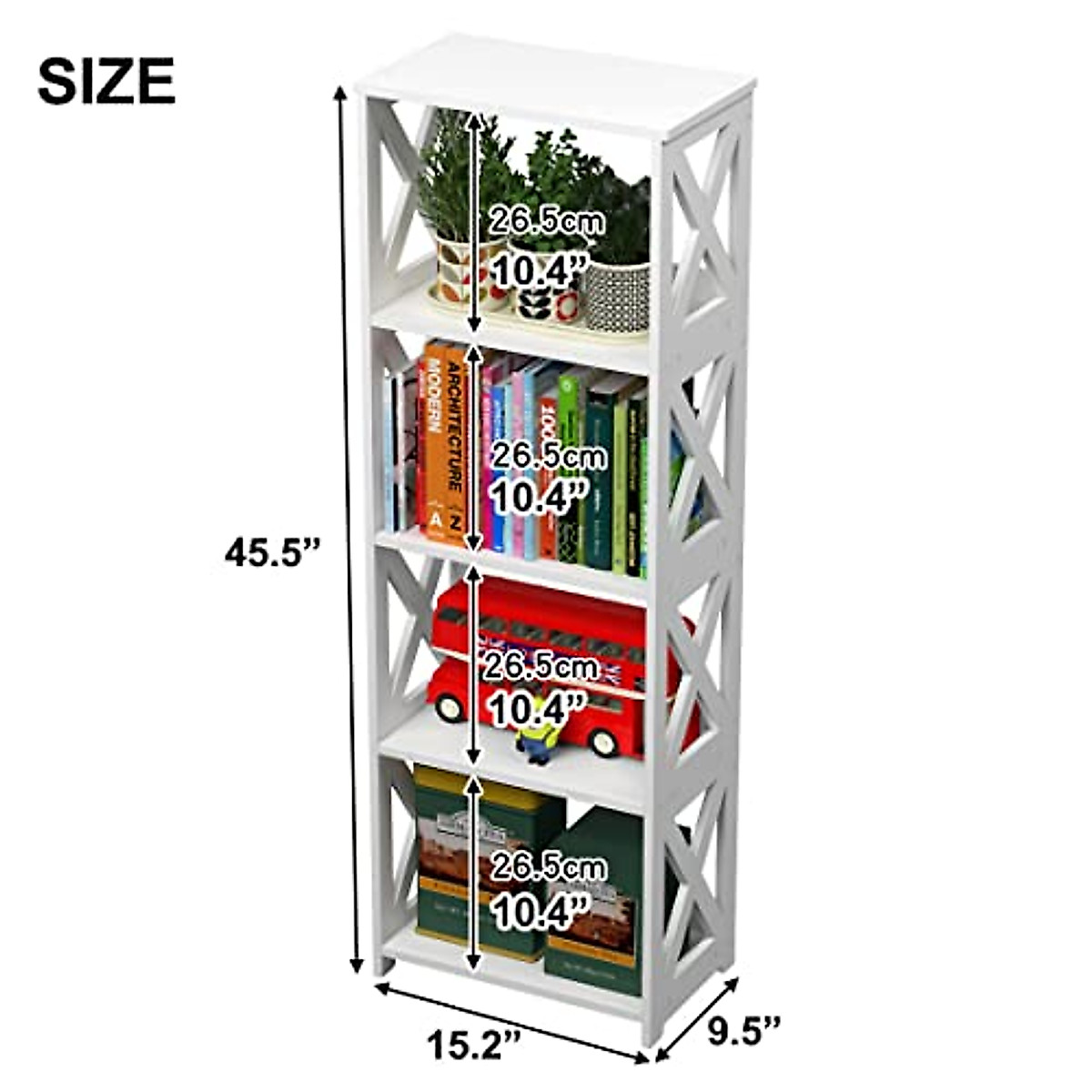 Rerii Bookcase, 5 Tier Small Bookshelf Kids Open Shelves, Standing Book Storage Case Shelf Display Rack Table for Bathroom Living Room Bedroom Office, White