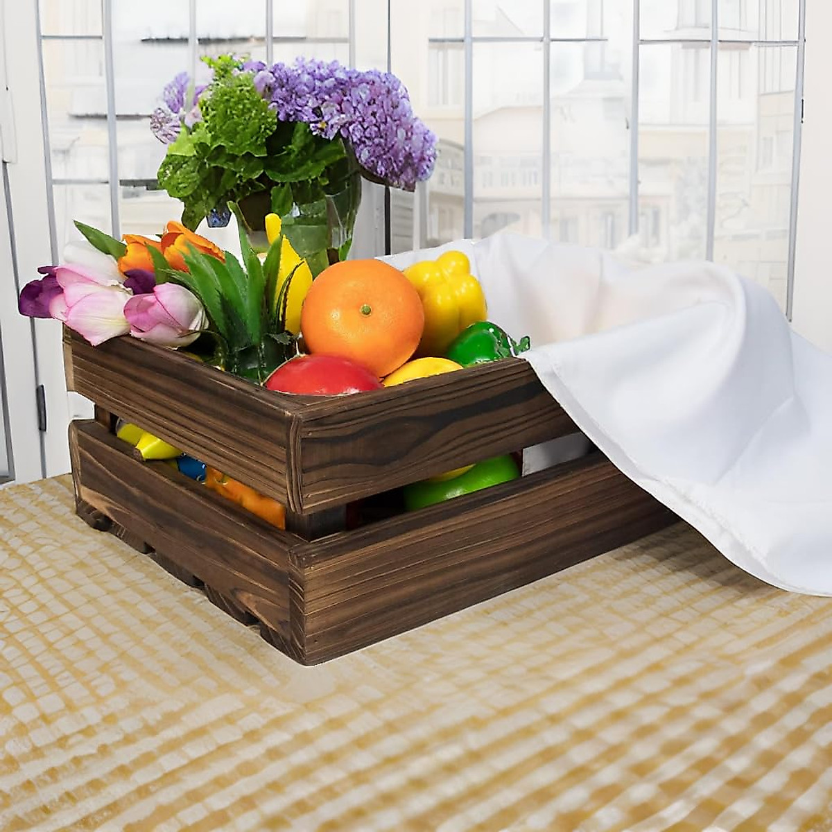 TNQNCFL Wooden Crate for Display and Storage，Rustic Decorative Wood Crate，Nesting Storage Box，Wood Basket，Handmade Natural Solid Wood Box，Farmhouse Container Boxes（Extra Large Set Of 3）