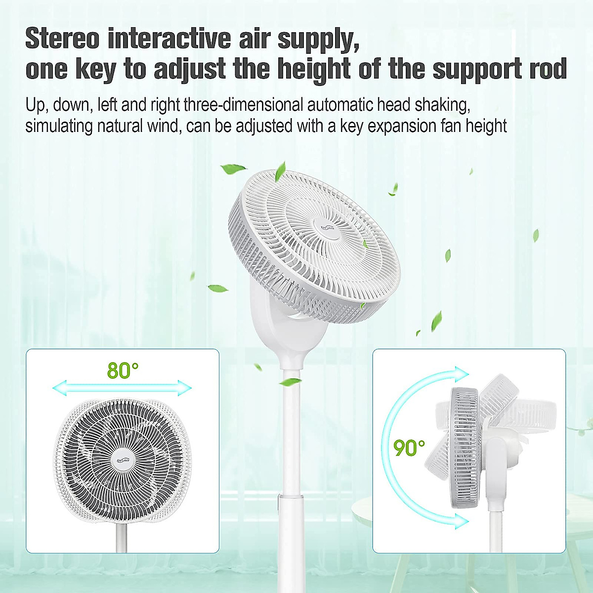 Housmile Oscillating Fan, 12 inch Quiet Standing Fan, Adjustable Height 3 Wind Modes 12 Speed and 9-Hour Timer Floor Fan with Remote, Pedestal Fan for Home Bedroom