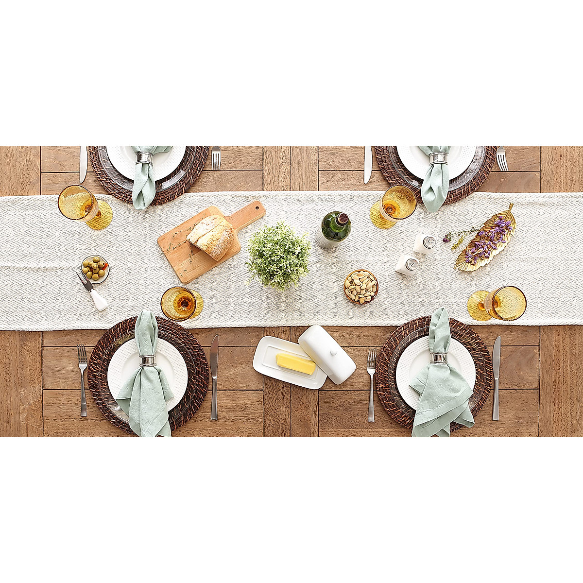 DII Woven Basic Tabletop Collection Chevron Table Runner, 15x72, Off-White