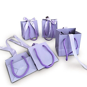 Purple Gift Bags with Handles - 12 Pack Mini Gift Bags, Extra Small Purple Paper Gift Bags with Rope Handles with Ribbon for Birthdays, Weddings, Gifts, Favors, Holidays - 4x2.75x4.5