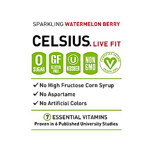 CELSIUS Sweetened with Stevia Watermelon Berry Non-Carbonated Fitness Drink, Zero Sugar, 12oz. Slim Can (Pack of 12)