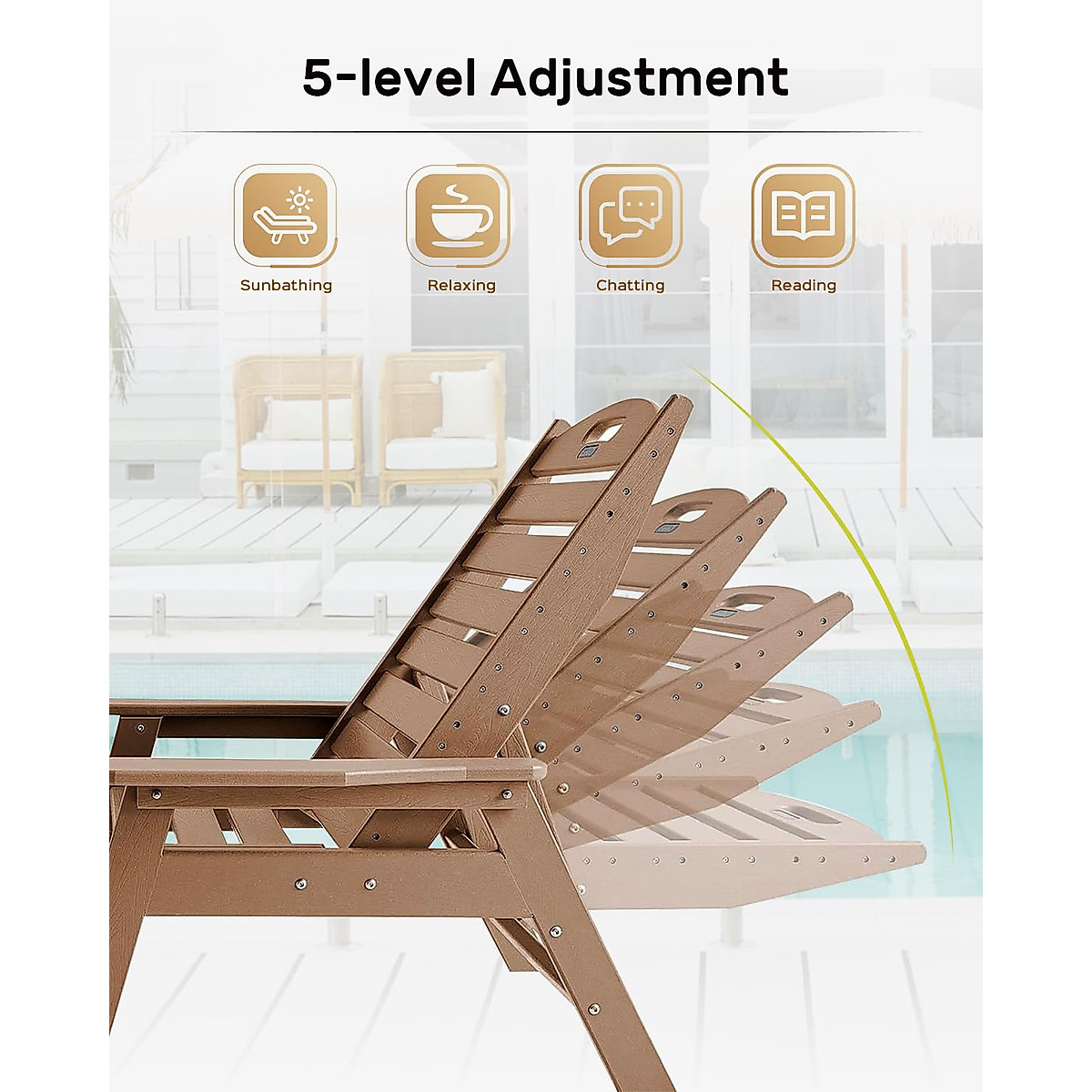 Ciokea Chaise Lounge Chair Outdoor with Wood Texture, Adjustable 5-Position Chaise Lounge Outdoor, Patio Lounge Chair for Poolside Backyard, Teak