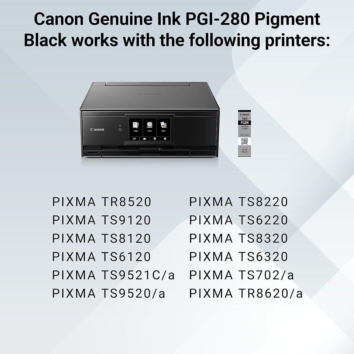 Canon PGI-280 Pigment Black Ink Tank Compatible to printer TR8520, TR7520, TS9120 Series,TS8120 Series, TS6120 Series, TS9521C, TS9520, TS8220 Series, TS6220 Series