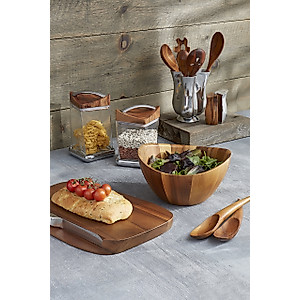 nambe Tulip Tool Jug with 5 Piece Kitchen Tool Set | Utensil Holder for Countertop with Assorted Kitchen Utensils | Made from Nambe Alloy and Acacia Wood