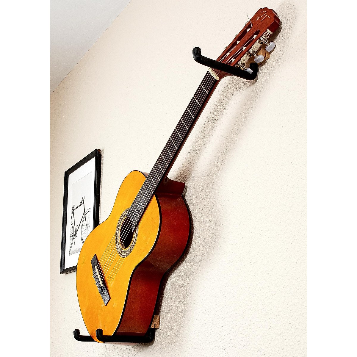 Guitar Hanger Wall Mount Horizontal - Tilted Display Ukulele, Bass, Electric Guitar, Banjo at a Slanted Angle (Country Classic)