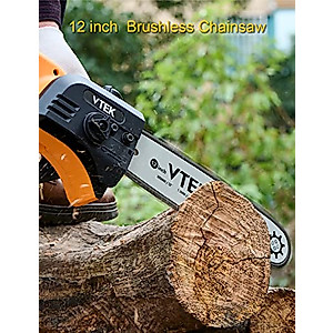 VTEK Chainsaw Cordless Brushless Chain Saw 12-inch Power Chainsaw Handheld Electric Chainsaws for Wood Cutting Tree Trimming.