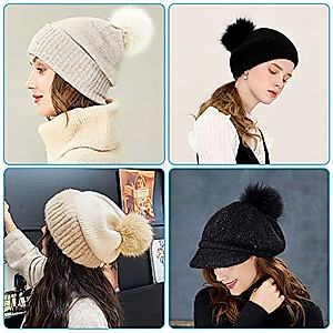 Fur Pom Poms for Hats, 6PCS 4 Inch Faux Fur Pom Pom Balls Fluffy Pompoms for Crafts with Elastic Loop 3 Colors for Keychains Scarves Gloves Bags Knitting Supplies