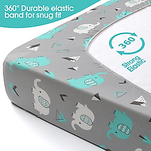 Pack n Play Stretchy Fitted Pack n Play Playard Sheet Set BROLEX 2 Pack Portable Mini Crib Sheets,Convertible Playard Mattress Cover,Ultra Soft Material，Elephant & Whale