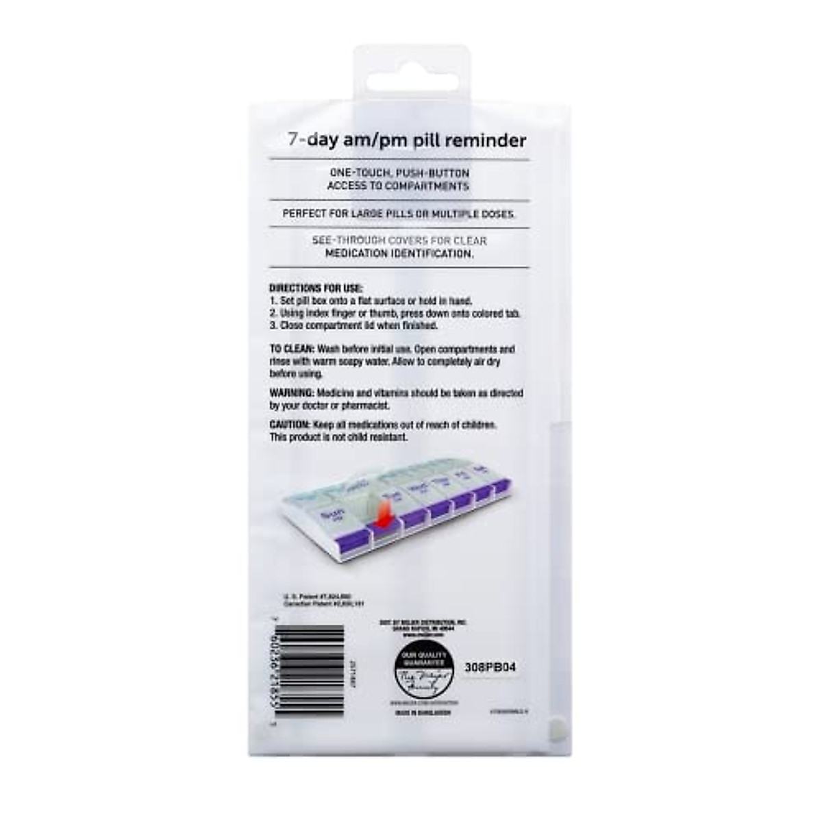 EZY DOSE Push Button (7-Day) Pill, Medicine, Vitamin Organizer | Weekly, 2 Times a Day, AM/PM | Large Compartments | Arthritis Friendly | Clear Lids