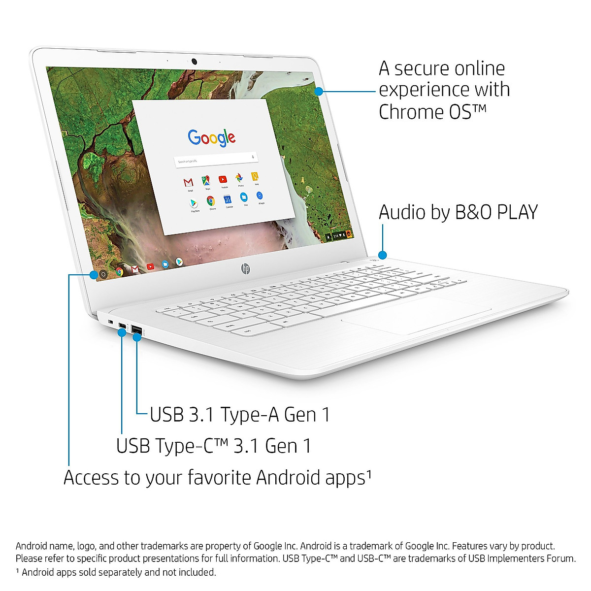 HP 14in Celeron N3350 4GB SDRAM 32GB eMMC Chromebook Snow White (Renewed)