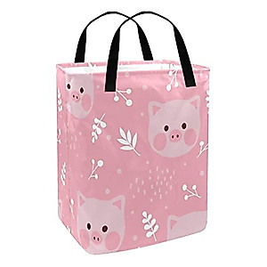 Cute Pig Print Collapsible Laundry Hamper, 60L Waterproof Laundry Baskets Washing Bin Clothes Toys Storage for Dorm Bathroom Bedroom