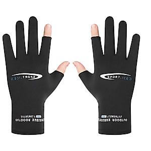 IPENNY Elastic Summer Gloves for Men, Non-Slip Anti-UV Breathable Gloves, Sunscreen Ice Silk Cooling Thin Fingerless Mittens for Driving Bike Cycling