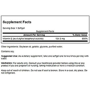 Swanson Natural Vitamin E - Natural Supplement Supporting Heart Health & Tissue Protection - Essential Nutrient Promoting Overall Health & Wellness 200 Iu (134.2 Milligrams) 250 Sgels