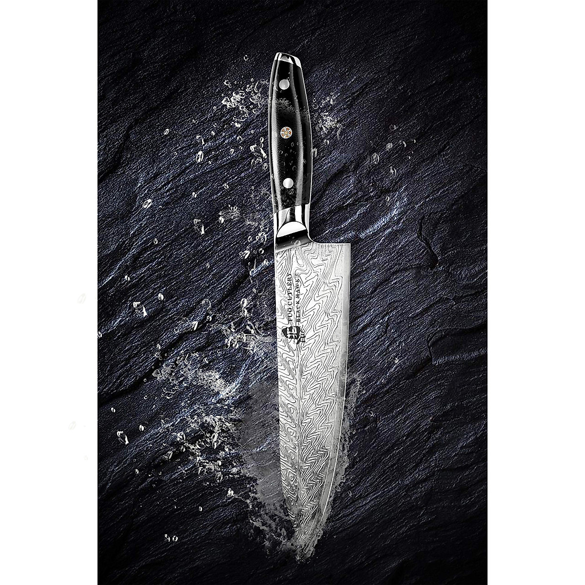 TUO Chef Knife - Kitchen Knives 8-inch High Carbon Stainless Steel - Pro Chef Vegetable Meat Knife with G10 Full Tang Handle - Black Hawk-S Series Knives Including Gift Box