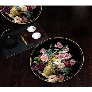 whooplaArt Plush Velvet Round Seat Cushion Black Floral Round Chair Cushion Varisized Chinese Style (PT-786, Dia 40cm/16)