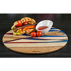 BARDAK Large 14" Round Luxury Wooden Cheese Board, Charcuterie Platter & Serving Tray, Housewarming Gifts for Couples, Unique Wood Epoxy River Board(Pink and Blue)