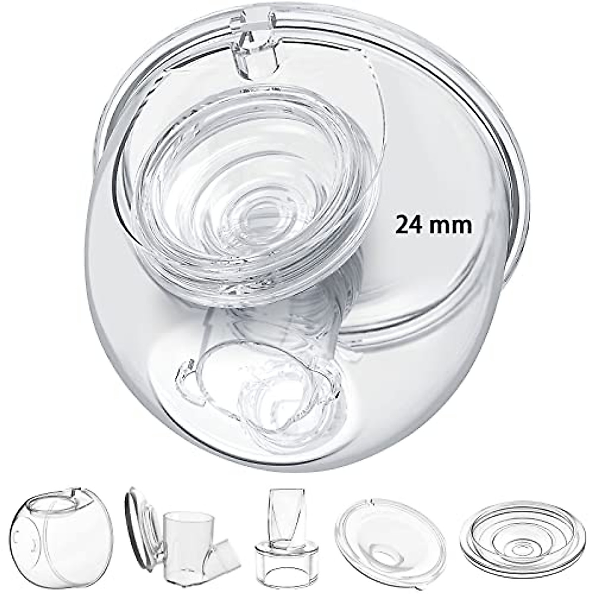 Veoiramc Wearable Breast Pump Parts Accessories Replace Silicone Diaphragm/Duckbill Valve/Collector(180ml)/Linker/Flange, Compatible Suitable S9/S10/S12, Original Part Accessories Replacement(24mm)