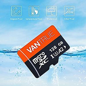 Vantrue 128GB U3 microSDXC UHS-I 4K UHD Video Monitoring Memory Card with Adapter for Dash Cams, Body Cams, Action Camera, Other Surveillance & Security Cams