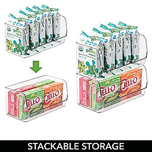 mDesign Small Stackable Plastic Food Storage Organizer Bin with Open Front for Refrigerator, Freezer, Cupboard, Cabinet, and Pantry Shelf Organization - 7" Wide - Ligne Collection - 3 Pack - Clear
