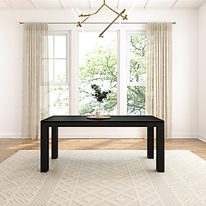 Plank+Beam 72 Inch Modern Wood Dining Table, Solid Wood Rectangular Dining Table for Kitchen/Dining Room, Black Wirebrush