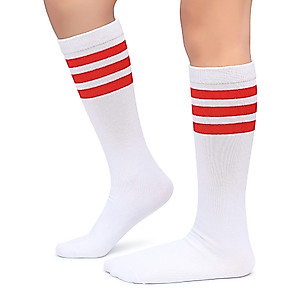 Henwarry Kids Toddler Soccer Socks Classical Stripes Cotton Soft Over the Calf Tube Socks for Boys Girls (A05-Red/White)