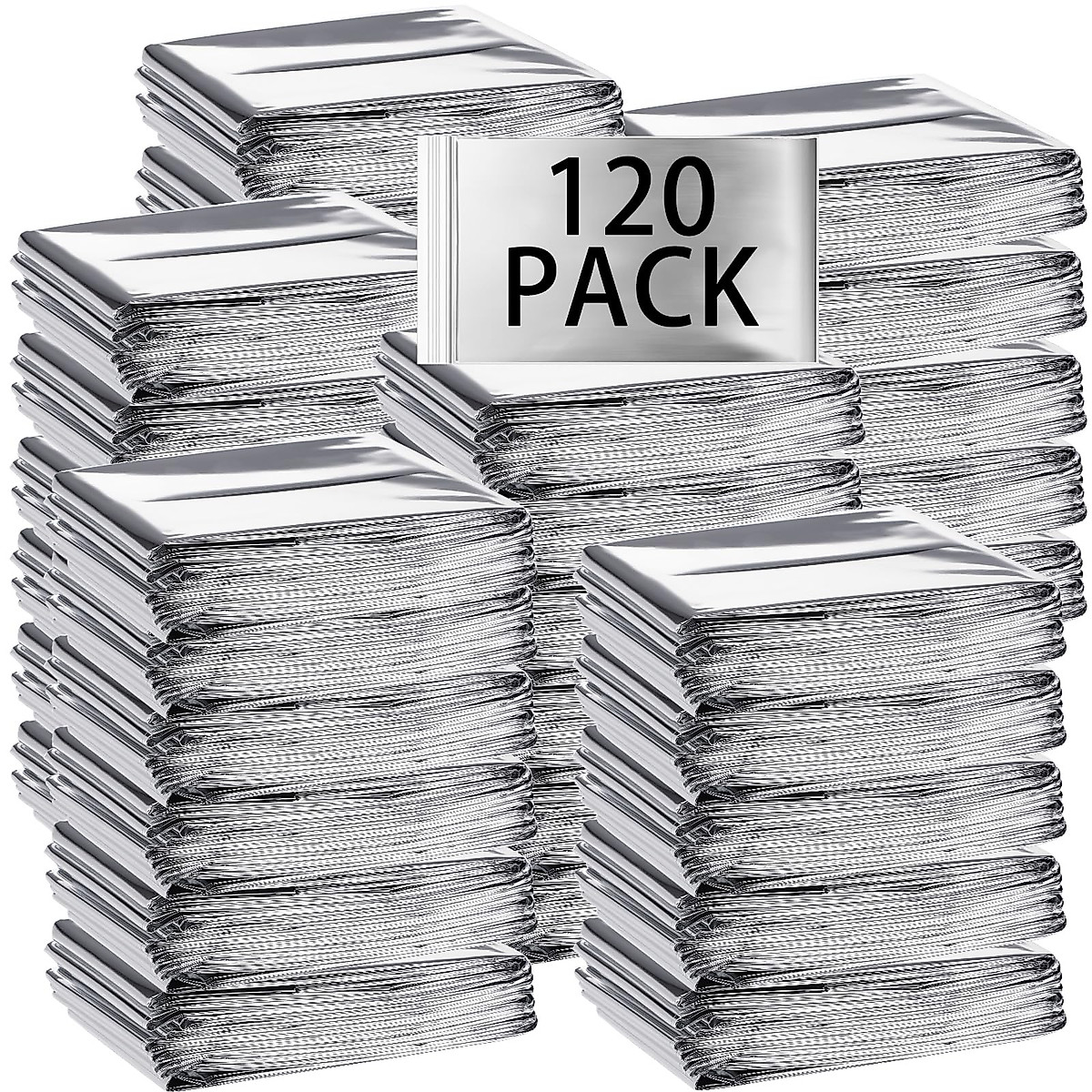 Macarrie 75 Pack Emergency Foil Thermal Blankets Silver Foil Survival Blanket Space Blanket Survival Kit for Outdoors, Camping, Hiking, Homeless, Survival or First Aid, Silver