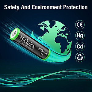 HiQuick 2800mAh AA Rechargeable Batteries High Capacity Performance, Per-charged 1.2V AA Batteries Pack of 8