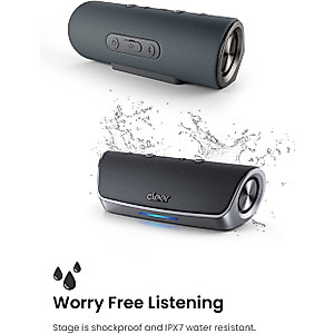 Cleer Scene Portable Bluetooth Speaker,IPX7 Waterproof,Powerful Sound and Deep Bass,Built-in Echo and Noise Canceling Microphone,12 Hours Battery,for Office,Home,Outdoors and Travel-Grey