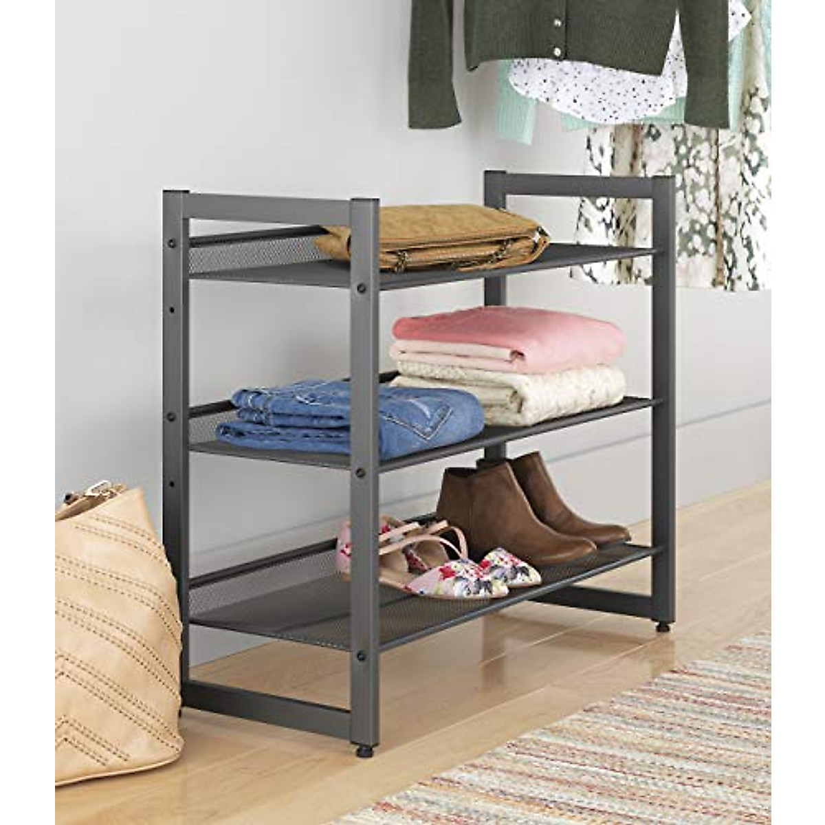 Whitmor Steel Mesh 3-Tier Shoe Rack, Gunmetal Gray