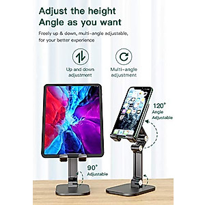 KOPTOR Cell Phone/Tablet Stand, Premiun Luxury Foldable, Portable, Angle/Height Adjustable Desk Phone Dock Holder for iPhone iPad, Samsung, Google Pixel 3.5-7.0-Inch (Silver Onyx)