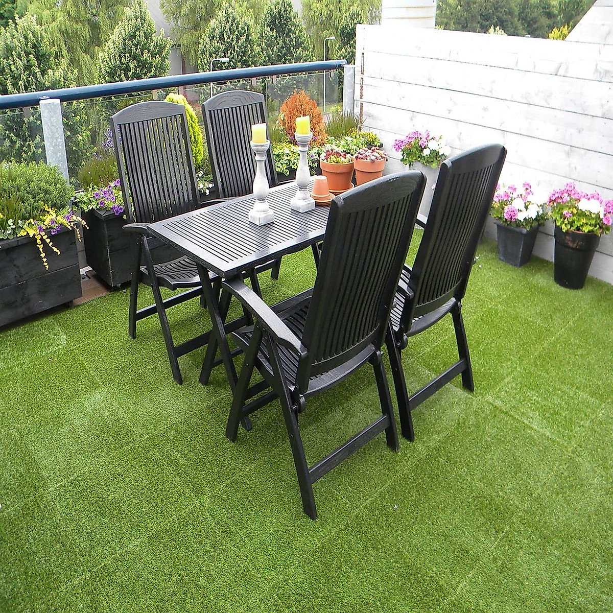 MNKNENG 9 Packs Artificial Grass Turf Tiles for Patio 12x12 Inches Fake Grass for Patio Self-draining Interlocking Grass Tiles for Balcony Backyard Patio Indoor Outdoor Flooring Lawn