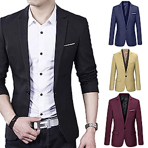 Men's Casual Suit Blazer Jackets Lightweight Sports Coats One Button Slim Fit Formal Suit Solid Jacket Grey M