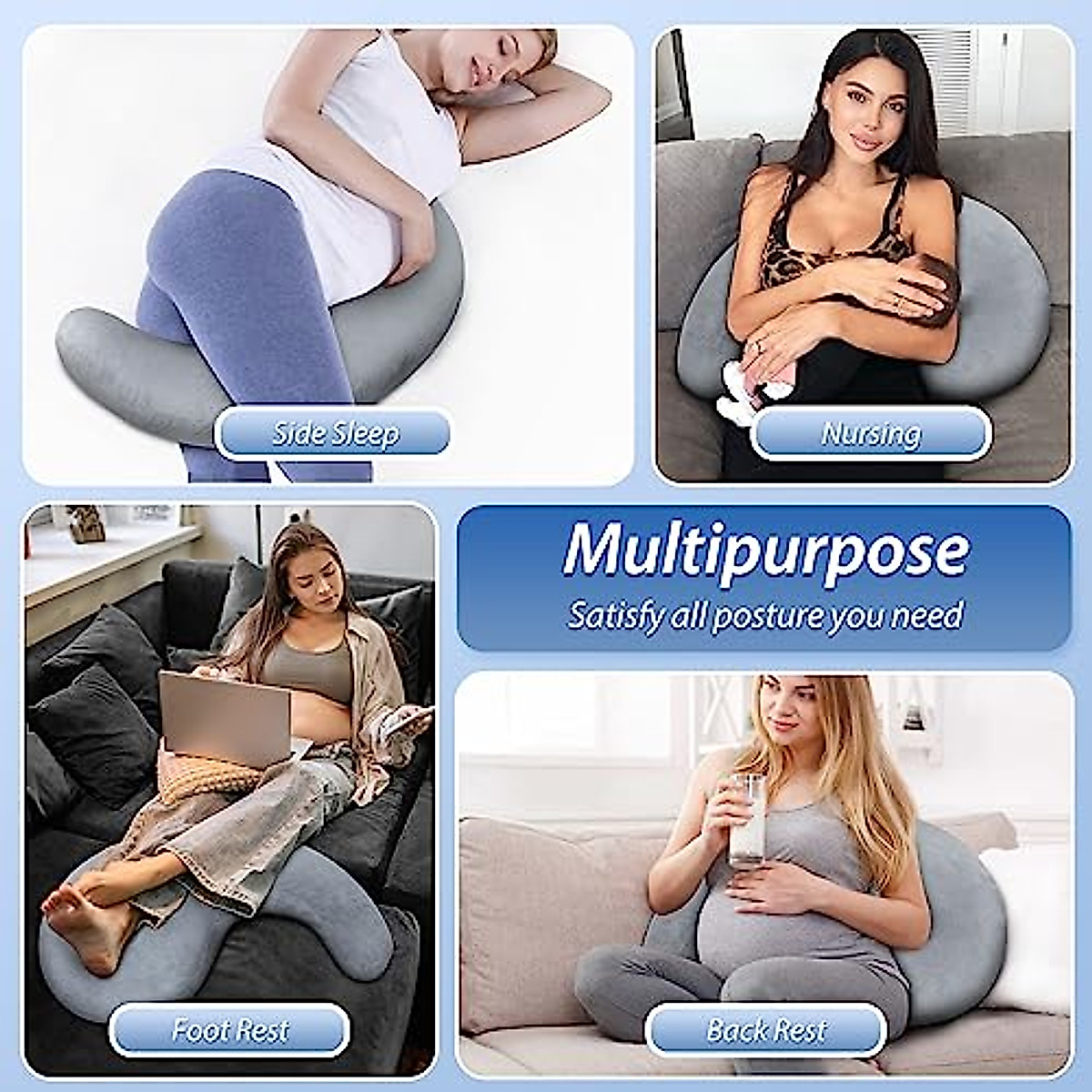 HOMCA Pregnancy Pillows for Sleeping Comma- Shape, Memory Foam Maternity Pillow, Body Pillow for Legs, Knees, Belly Support for Pregnant Women Belly Wedge Pillow with Washable Cover