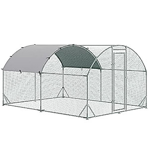 PawHut Galvanized Large Metal Chicken Coop Cage Walk-in Enclosure Poultry Hen Run House Playpen Rabbit Hutch with Cover for Outdoor Backyard 9.2' x 12.5' x 6.5' Silver