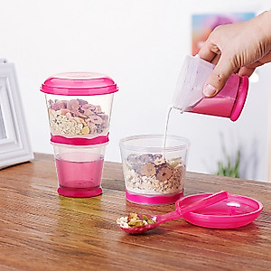 Cereal To Go, Cereal Container, Cereal On The Go Go Cereal Box Storage Container Cups Milk Yogurt Keeper Holder With Spoon (Pink)